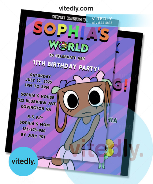 Dandy's World - Bassie Birthday Invitation with FREE Thank you card ...
