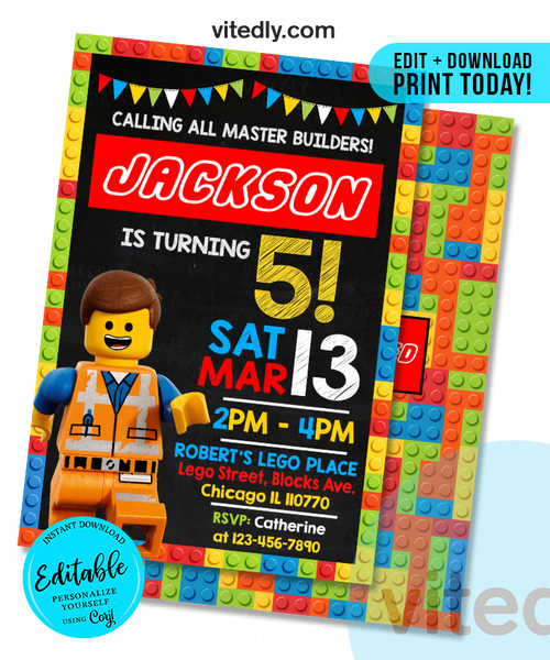 Editable Lego Invitation | Editable Lego Birthday Invitation – Vitedly