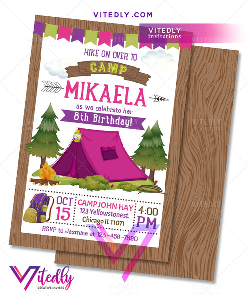Camping Invitation for girls, Sleepover Invite for girls – Vitedly