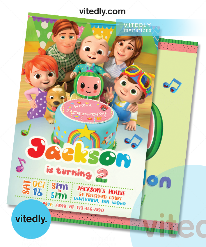 Cocomelon Birthday Invitation | Cocomelon Invitation – Vitedly