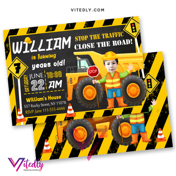 Construction Invitation with Custom Face and FREE Thank you card! – Vitedly