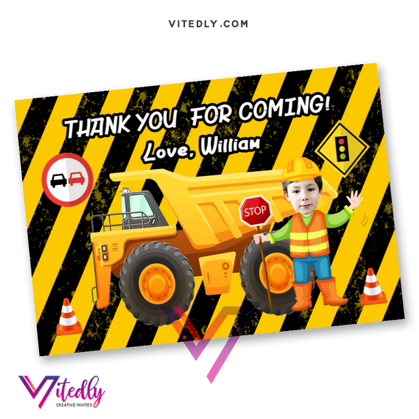 Construction Invitation with Custom Face and FREE Thank you card! – Vitedly
