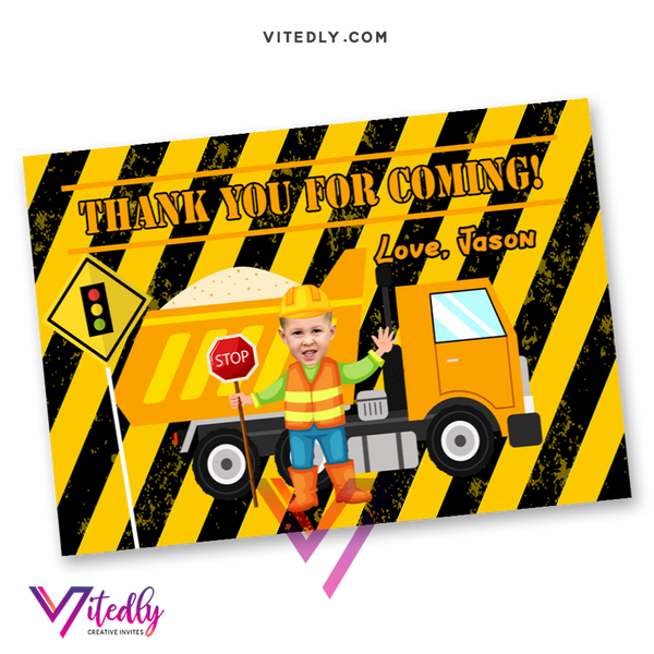 Construction Birthday Invitation with FREE Thank you card! – Vitedly