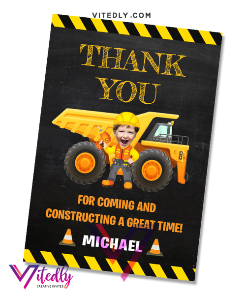 Construction Birthday Invitation with Custom Face and FREE Thank You ...