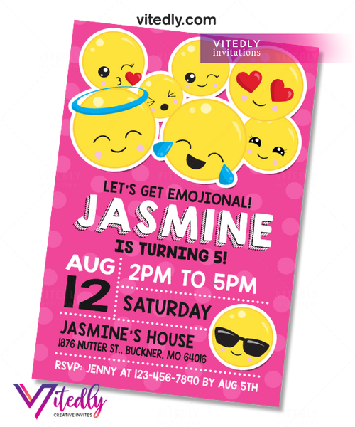 Emoji Invitation, Emojis Party Invitation, Girl Birthday Emoji Invites ...