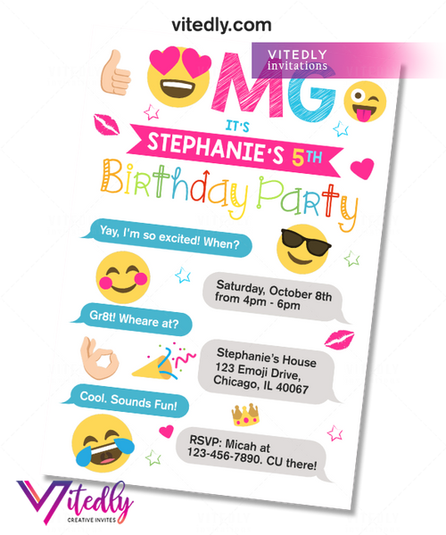 Emoji Invitation, Emoji Invite, Emoji Birthday Party Invitation – Vitedly