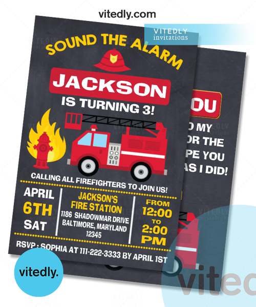 Fireman Birthday Invitation | Firefighter Invitation Card – Vitedly