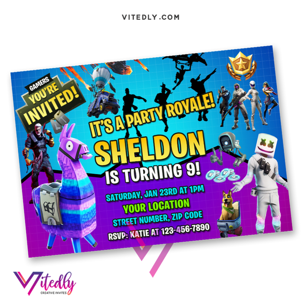 Fortnite Birthday Invitation with FREE Thank you card! – Vitedly