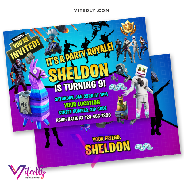 Fortnite Birthday Invitation with FREE Thank you card! – Vitedly