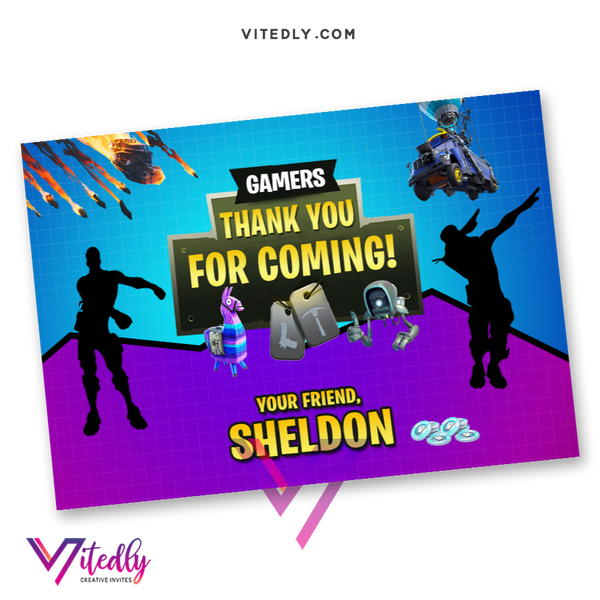Fortnite Birthday Invitation with FREE Thank you card! – Vitedly