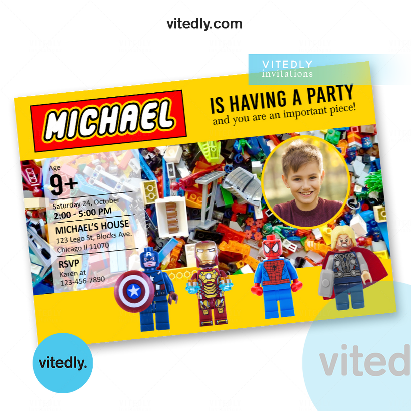 LEGO Invitations, Lego Birthday Invitations, Lego Blocks Invitation ...