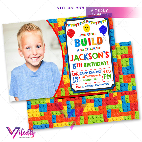 LEGO Invitations, Lego Birthday Invitations with Photo – Vitedly