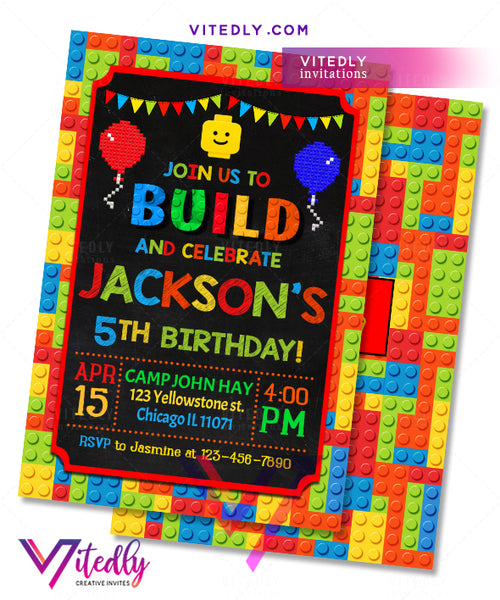 Blocks Invitation, Blocks Birthday Invitation, Building Blocks Invitat ...
