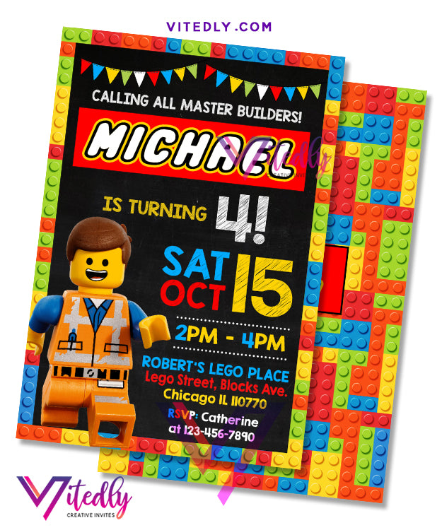 LEGO Invitations, Lego Birthday Invitations, Lego Blocks Invitation ...