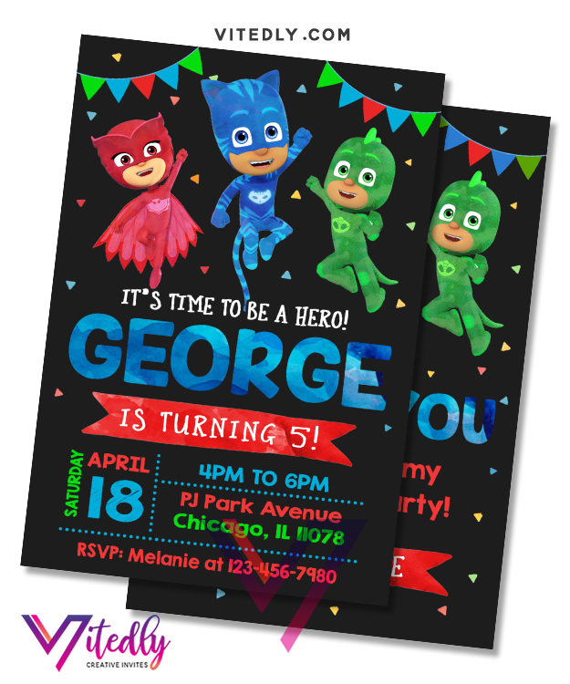 PJ Mask Birthday Invitation, PJ Mask Invitations, PJ Mask Party Invite ...