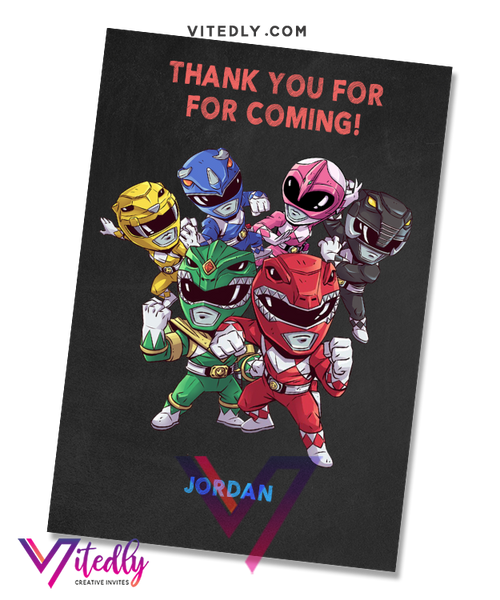 Power Rangers Invitation with FREE Thank you card – Vitedly