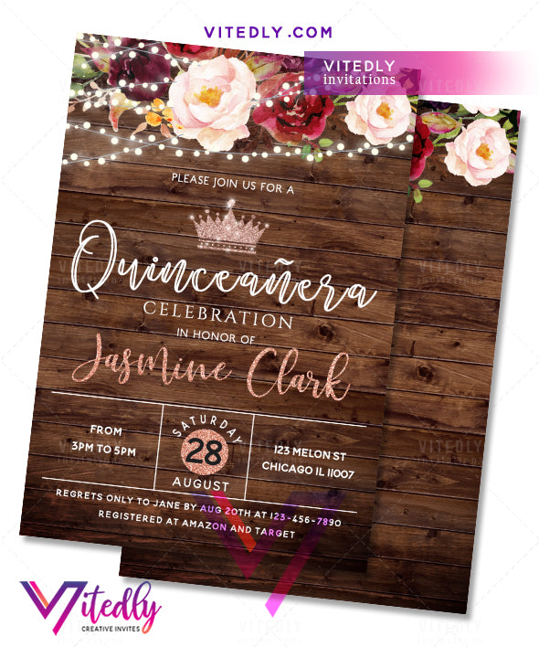 Rustic Wood Lights Quinceañera Invitation – Vitedly