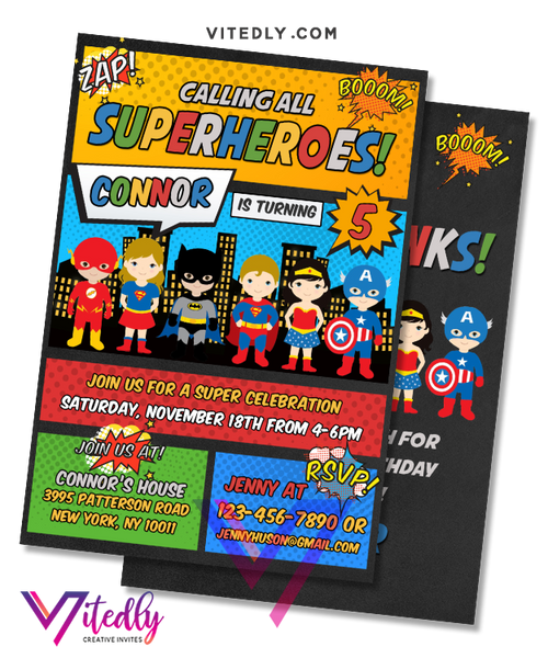 Superhero Invitation with FREE Thank you card – Vitedly