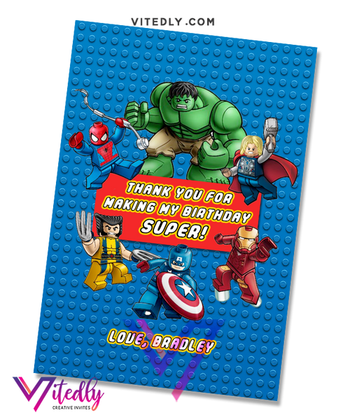Superhero LEGO Invitation with FREE Thank you card – Vitedly