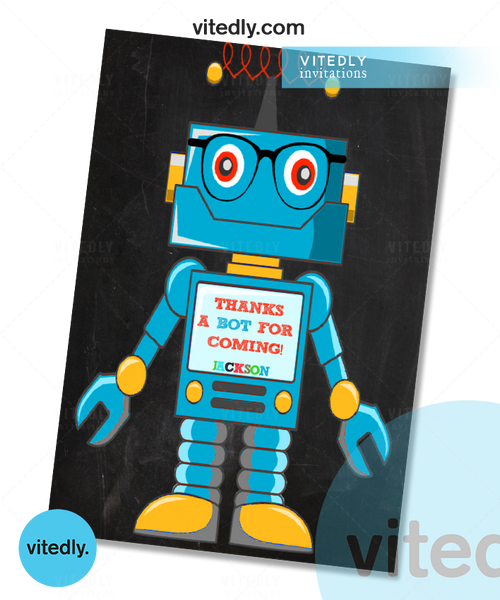 Robot Birthday Invitation with FREE Thank You Card – Vitedly