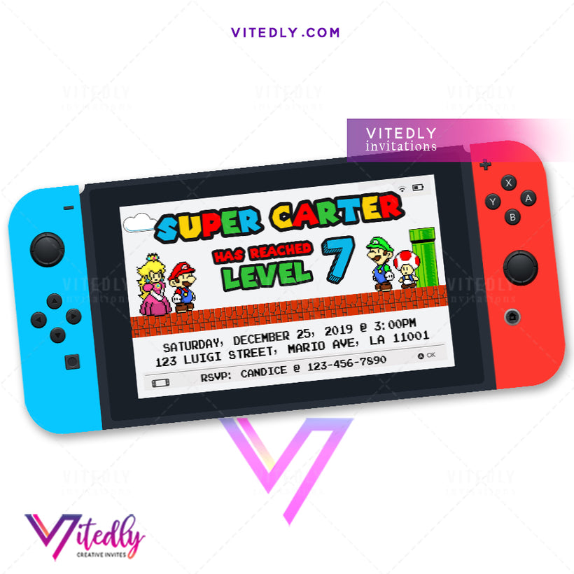 Nintendo Switch Birthday Invitation, Nintendo Switch Invitations – Vitedly