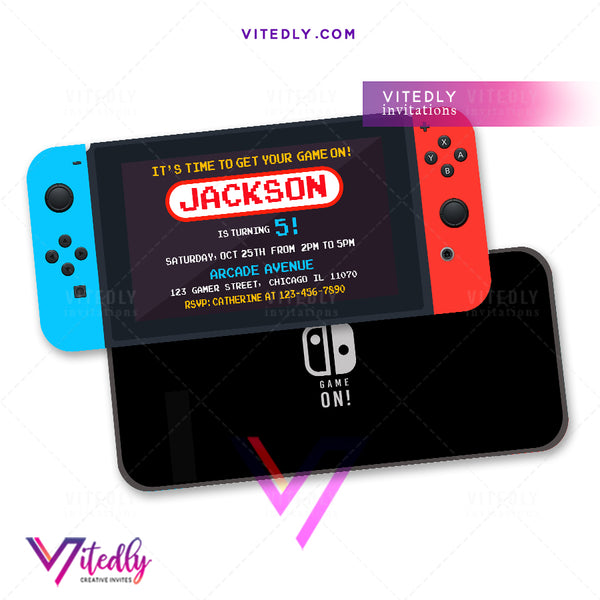 Nintendo Switch Birthday Invitation, Nintendo Switch Invitations – Vitedly