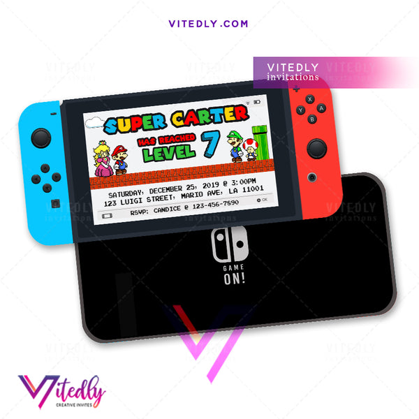 Super Mario Nintendo Switch Birthday Invitation – Vitedly