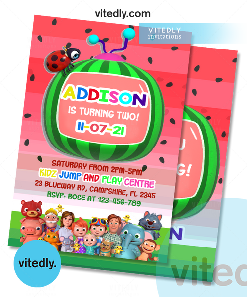 Cocomelon Birthday Invitation | Cocomelon Invitation – Vitedly