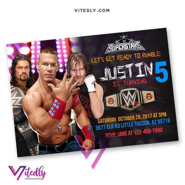 WWE Birthday Invitation, WWE Invitations, Wrestling Invitaitons – Vitedly